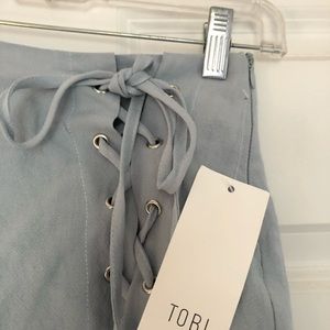 Tobi | Skirts | Nwt Tobi Mini Skirt Bluegray Color With Lace Up Detail ...